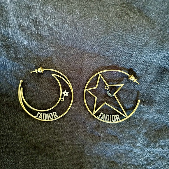 Dior | Jewelry | Christian Dior Moon And Star Jadior Asymmetrical Hoop ...